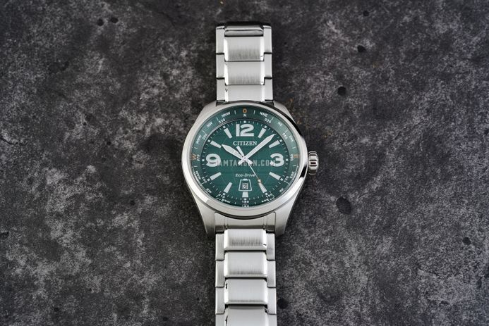Citizen Eco Drive AW1830-88X Men Pilot Traveler Green Dial Stainless ...