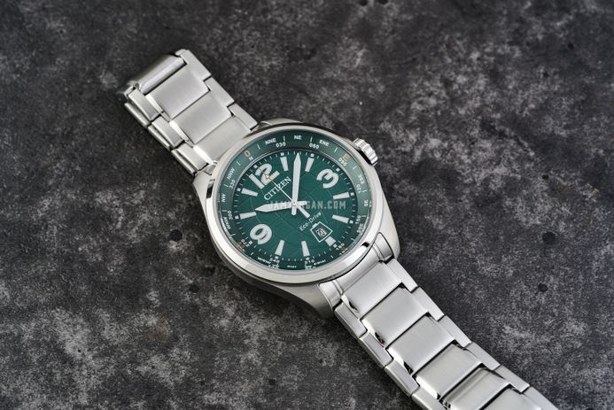 Citizen Eco Drive AW1830-88X Men Pilot Traveler Green Dial Stainless ...