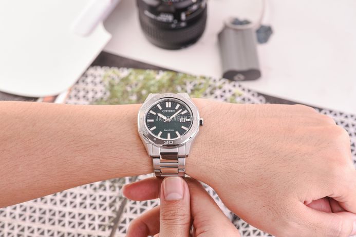 Citizen Eco Drive BM7630-80X Men Dark Green Dial Stainless Steel Strap ...