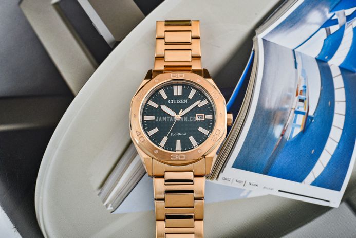 Citizen Eco Drive BM7633-81X Men Green Dial Rose Gold Stainless Steel ...