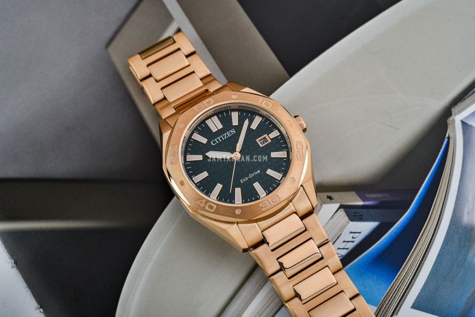 Citizen Eco Drive BM7633-81X Men Green Dial Rose Gold Stainless Steel ...