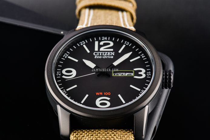 Citizen Eco-Drive BM8476-23E Black Dial Taupe Nylon Strap | JAMTANGAN.COM