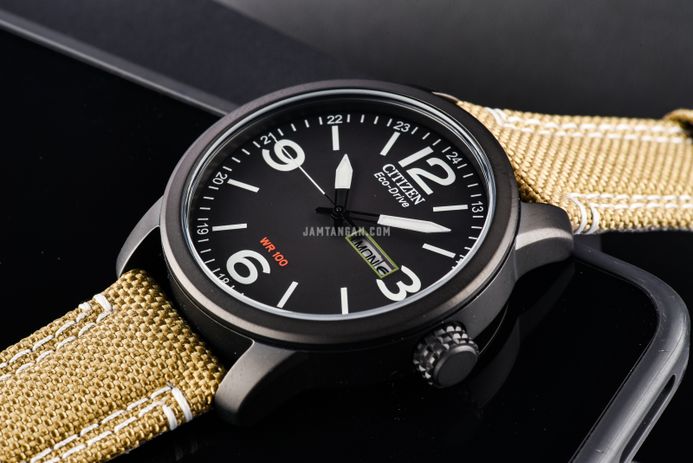 Citizen Eco-Drive BM8476-23E Black Dial Taupe Nylon Strap | JAMTANGAN.COM