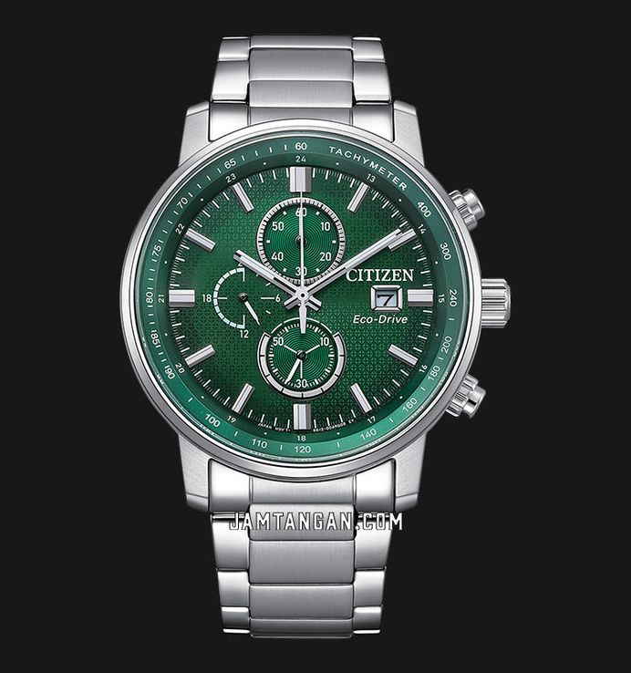 Citizen Eco Drive CA0840-87X Men Chronograph Green Dial Stainless Steel ...