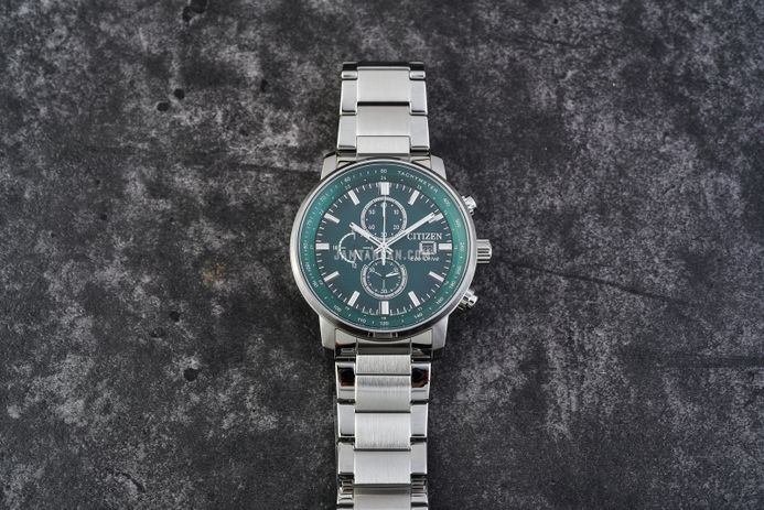 Citizen Eco Drive CA0840-87X Men Chronograph Green Dial Stainless Steel ...