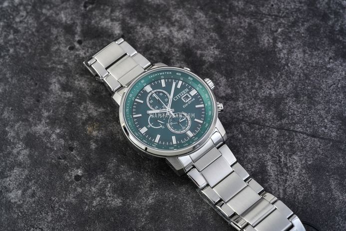 Citizen Eco Drive CA0840-87X Men Chronograph Green Dial Stainless Steel ...