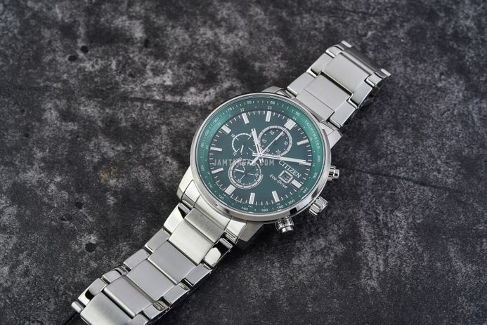 Citizen Eco Drive CA0840-87X Men Chronograph Green Dial Stainless Steel ...