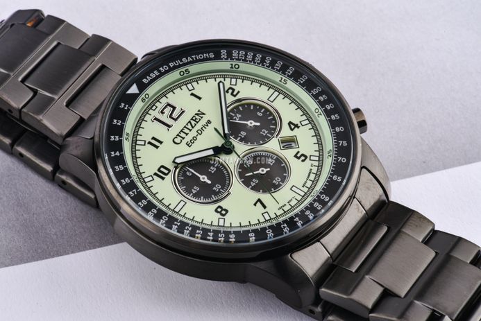 Citizen Eco Drive CA4507-84X Men Chronograph Luminous Dial Gunmetal Stainless Steel Strap ...