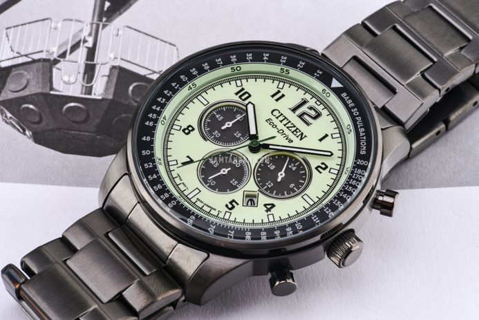 Citizen Eco Drive CA4507-84X Men Chronograph Luminous Dial Gunmetal Stainless Steel Strap ...