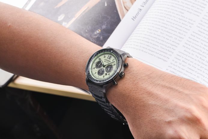 Citizen Eco Drive CA4507-84X Men Chronograph Luminous Dial Gunmetal Stainless Steel Strap ...