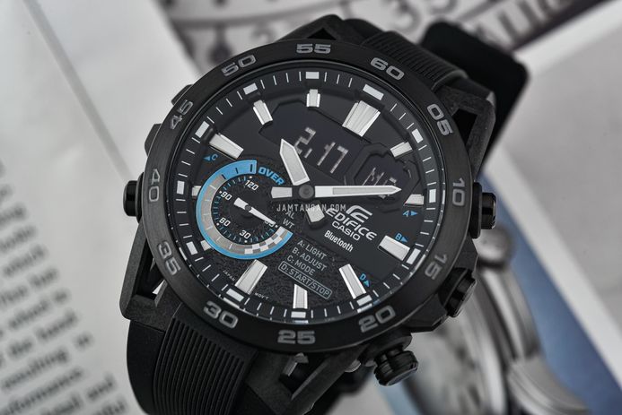 Casio Edifice ECB-40PB-1ADF Sospensione Men Black Dial Black Resin Band | Jamtangan.com