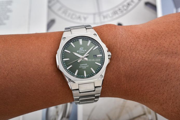 Casio Edifice EFR-S108D-3A EFR-S108D-3AVUDF Slim Green Dial Stainless ...