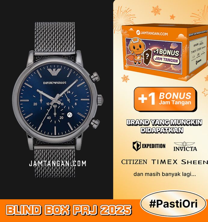 Emporio Armani Chronograph AR1979 Luigi Blue Dial Gunmetal Mesh Strap ...