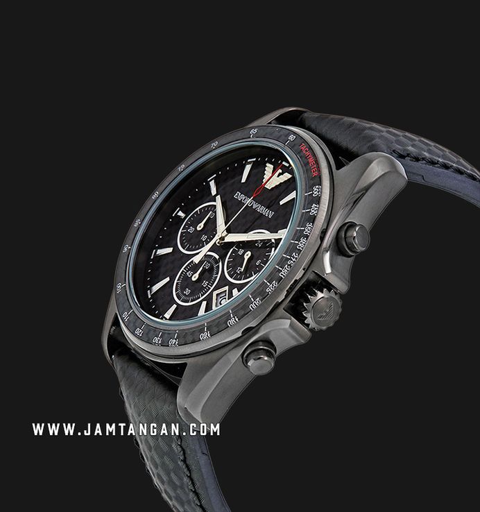 Emporio Armani AR6122 Chronograph Man Black Carbon Motive Dial Black ...