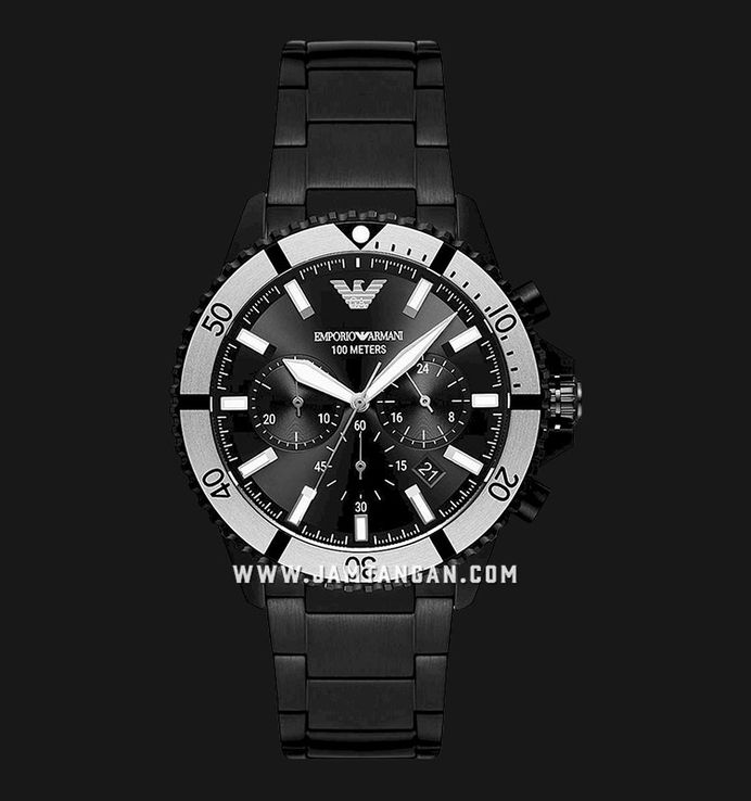 Emporio Armani Chronograph AR80050 Men Black Dial Black Stainless Steel ...