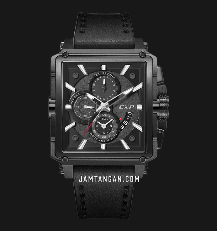 Expedition Chronograph E 6618 MC LEPBA Men Black Dial Black Leather Strap | Jamtangan.com