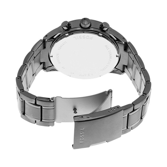 Fossil BQ1126 Flynn Chronograph Blue Dial Grey Stainless Steel Strap ...
