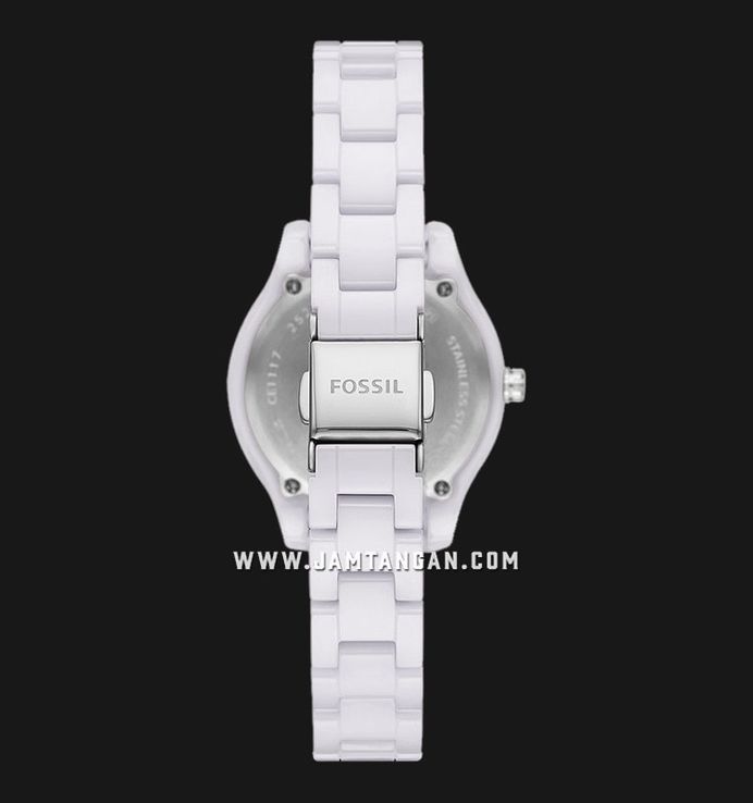 Fossil Stella CE1116 White Mother of Pearl Dial White Ceramic Strap ...