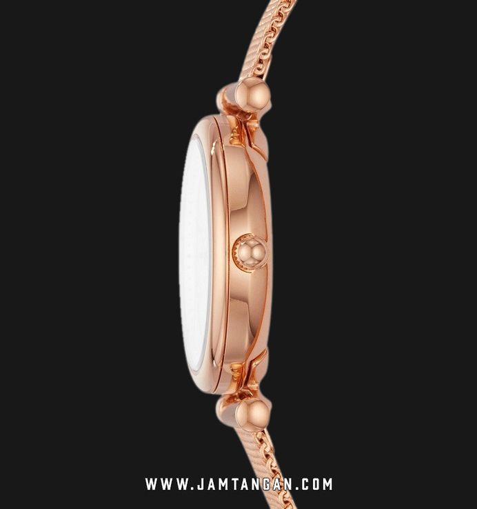 Fossil Carlie ES4433 Ladies White Mother Of Pearl Dial Rose Gold Mesh ...