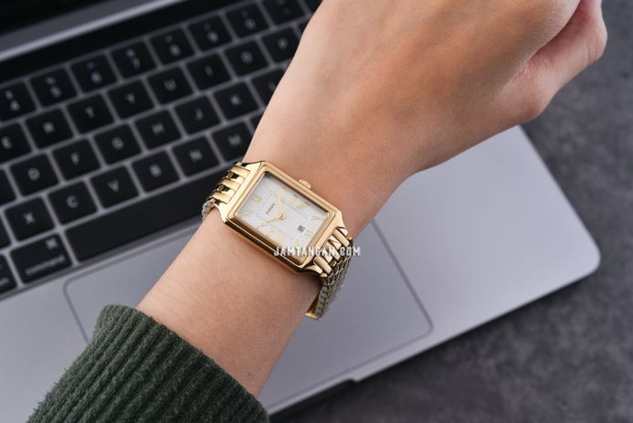 Fossil Raquel ES5220 Ladies White Dial Gold Stainless Steel Strap ...