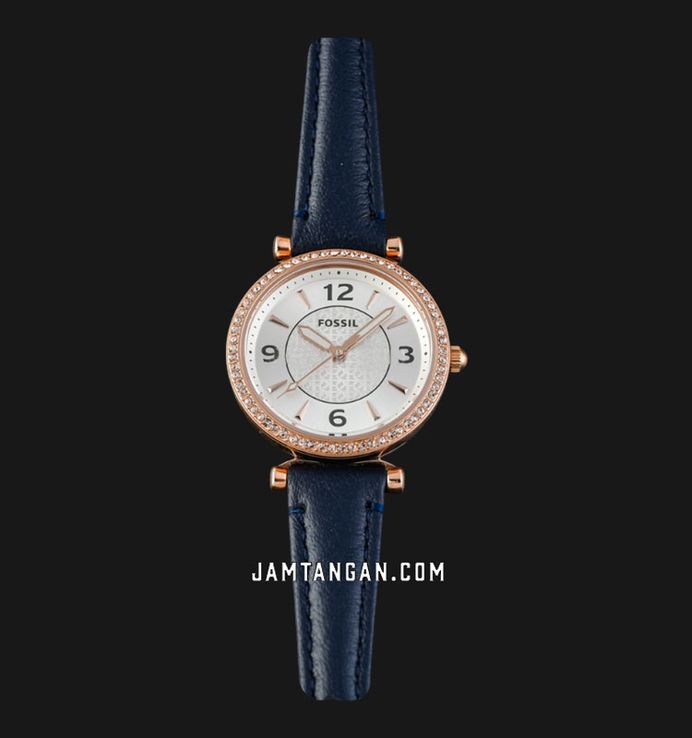 Fossil Carlie ES5295 Ladies Silver Dial Blue Leather Strap | Jamtangan.com