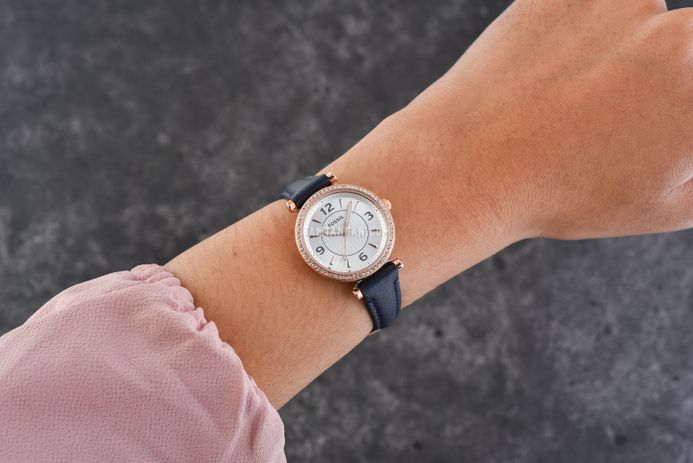 Fossil Carlie ES5295 Ladies Silver Dial Blue Leather Strap | JAMTANGAN.COM