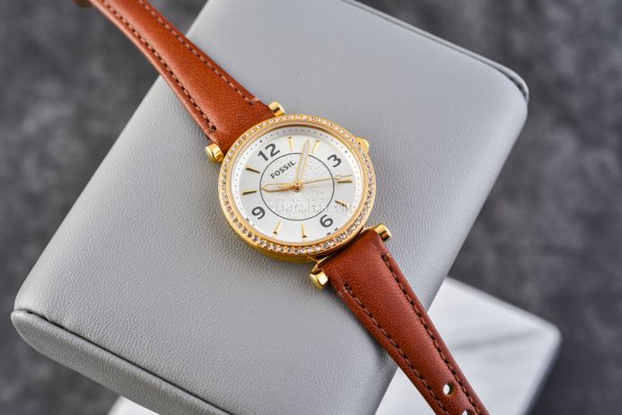 Fossil Carlie ES5297 Ladies Silver Dial Brown Leather Strap | JAMTANGAN.COM
