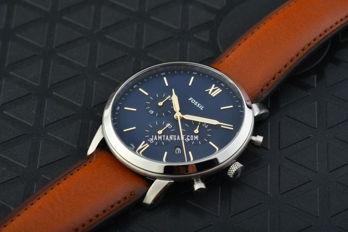 Fossil Neutra FS5453 Chronograph Blue Dial Brown Leather Strap ...