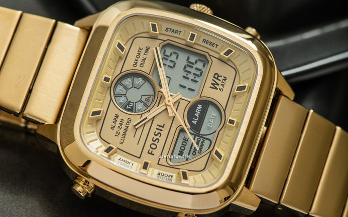 Fossil Retro FS5889 Chronograph Men Digital Analog Dial Gold Stainless ...