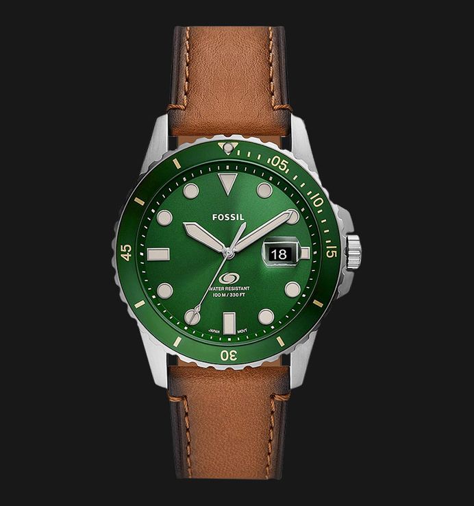 Fossil Blue FS5946 Men Green Dial Tan Eco Leather Strap | Jamtangan.com
