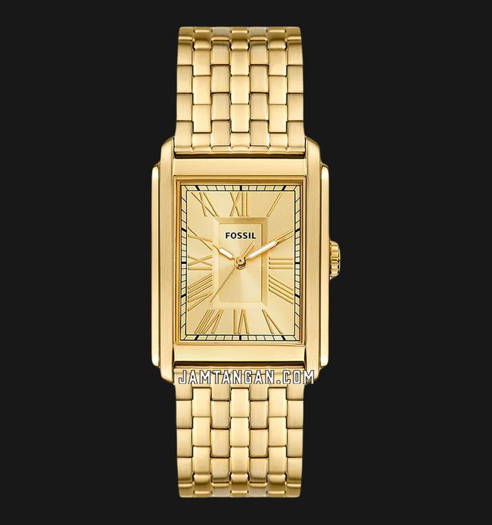 Fossil Carraway FS6009 Tank Gold Dial Gold Stainless Steel Strap ...