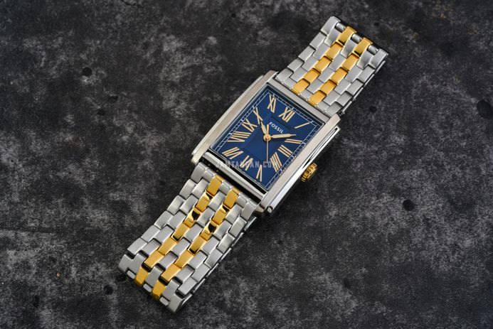 Fossil Carraway FS6010 Men Blue Dial Dual Tone Stainless Steel Strap ...