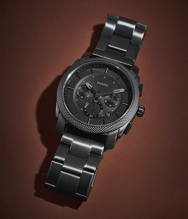 Fossil Machine FS6015 Chronograph Men Black Dial Black Stainless Steel ...