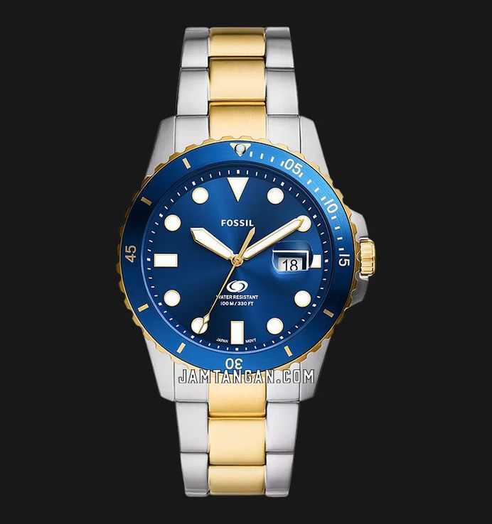 Fossil Blue Dive FS6034 Three-Hand Date Blue Dial Dual Tone Stainless ...