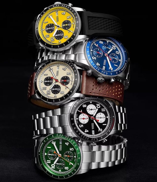 Fossil Sport Tourer FS6047 Men Chronograph Blue Dial Stainless Steel ...