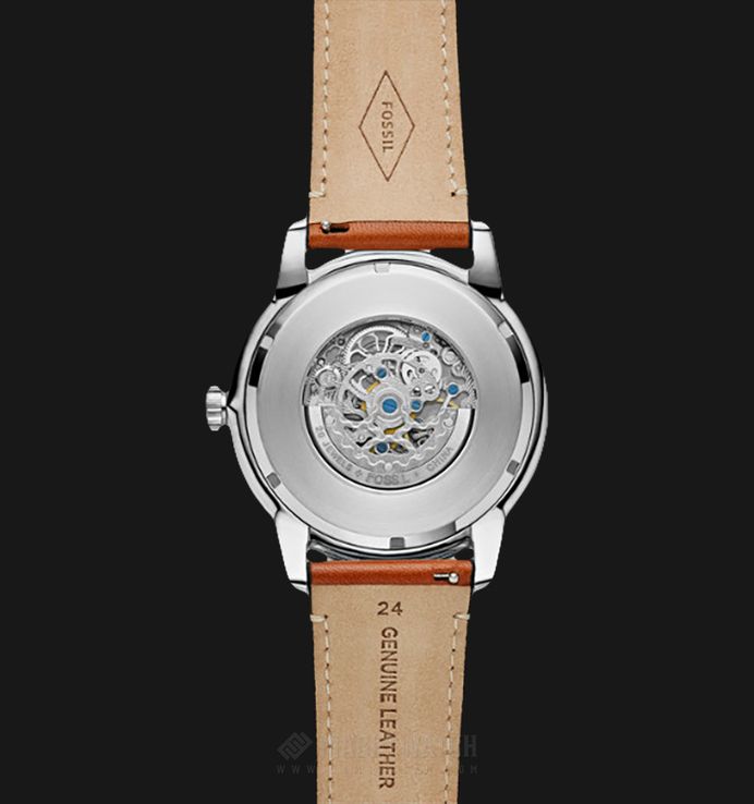 Fossil Townsman ME3154 Automatic Blue Skeleton Dial Light Brown Leather ...
