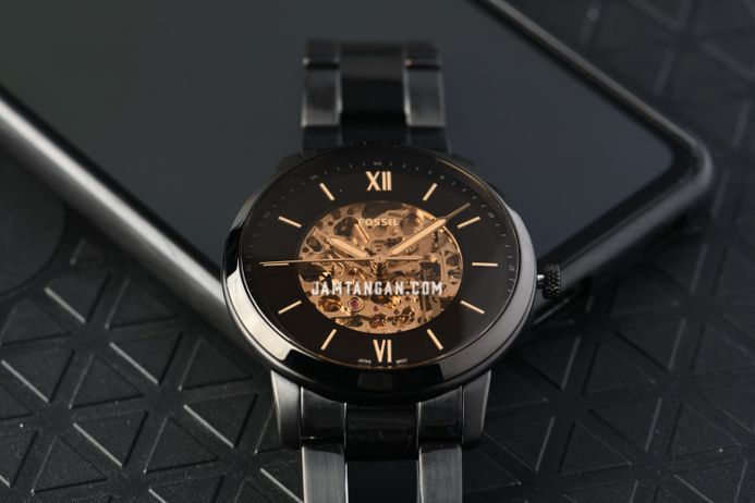 Fossil Neutra ME3183 Automatic Men Skeleton Dial Black Stainless Steel ...