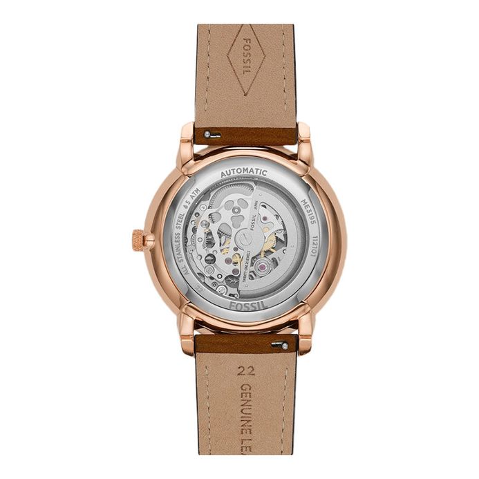 Fossil Neutra ME3195 Automatic Skeleton Dial Brown Leather Strap ...