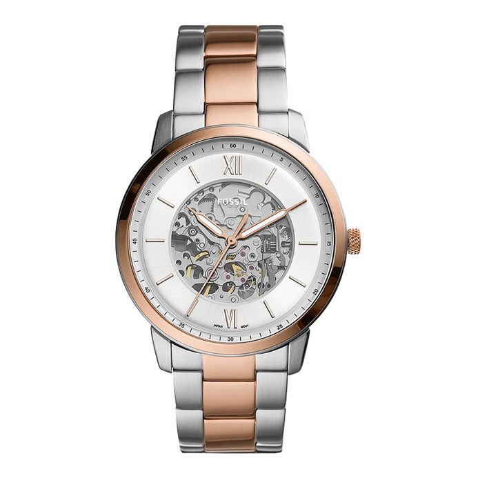 Fossil Neutra ME3196 Automatic Men Semi Skeleton Dial Two Tone ...