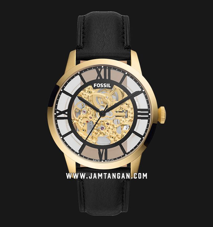Fossil Townsman ME3210 Automatic Skeleton Dial Black Leather Strap ...