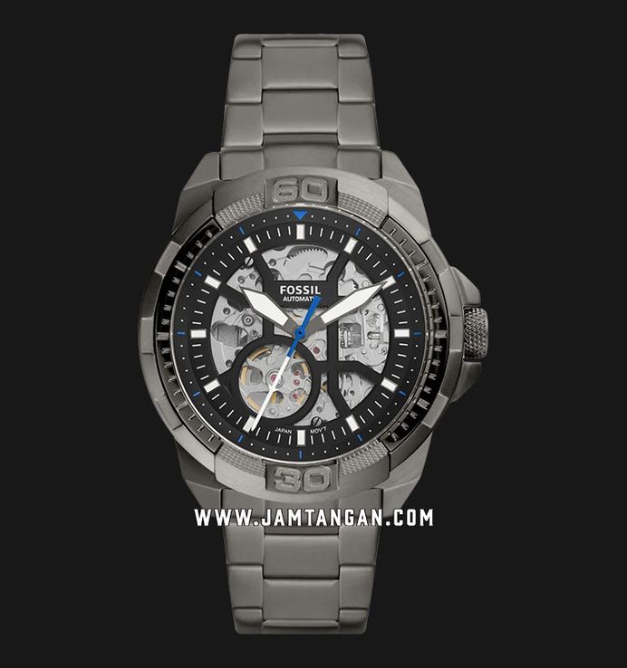 Fossil Bronson ME3218 Automatic Skeleton Dial Smoke Stainless Steel Strap | Jamtangan.com