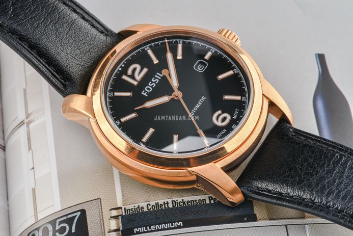 Fossil Heritage ME3222 Automatic Black Dial Black Leather Strap ...