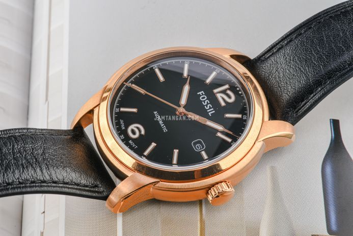 Fossil Heritage ME3222 Automatic Black Dial Black Leather Strap ...