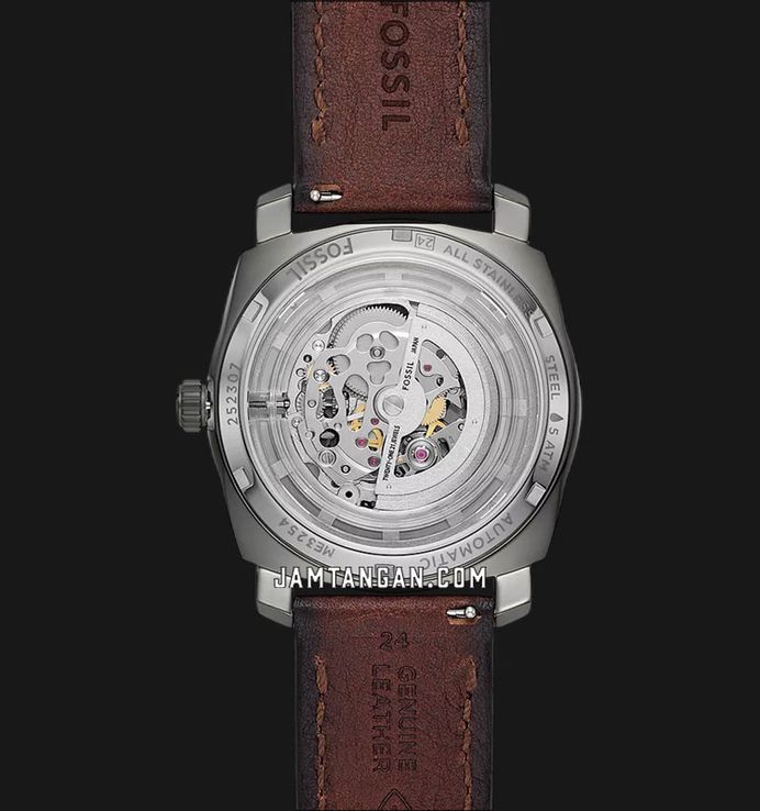Fossil Machine ME3254 Men Automatic Skeleton Grey Dial Brown Leather ...