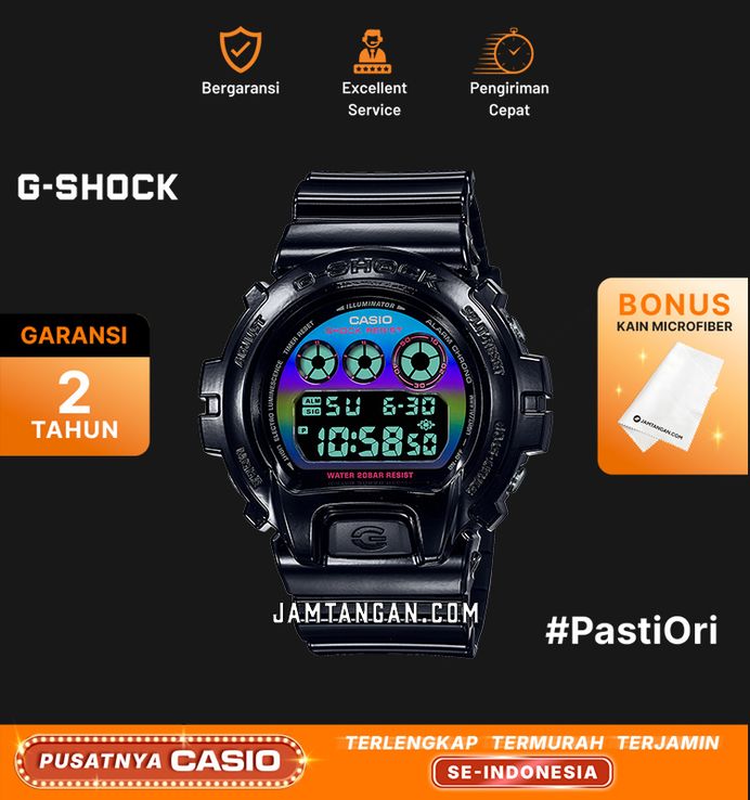 Casio G-Shock DW-6900RGB-1 DW-6900RGB-1DR Virtual Rainbow Digital Dial Black Resin Band ...