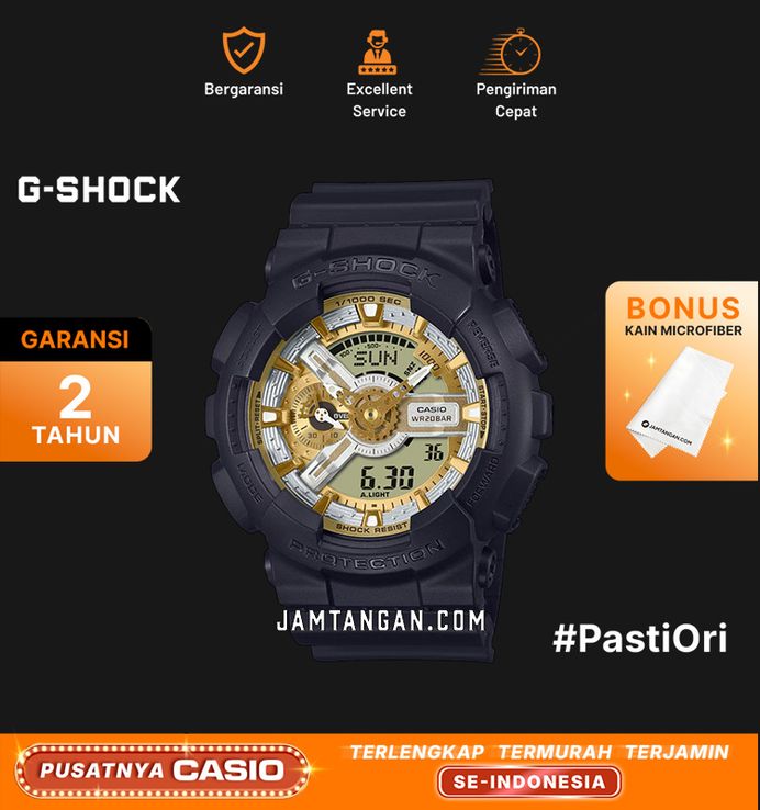 Casio G-Shock GA-110CD-1A9 GA-110CD-1A9DR Analog Digital Gold Dial Black Resin Band | Jamtangan.com