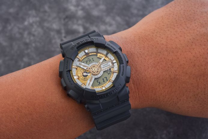 Casio G-Shock GA-110CD-1A9 GA-110CD-1A9DR Analog Digital Gold Dial Black Resin Band | Jamtangan.com