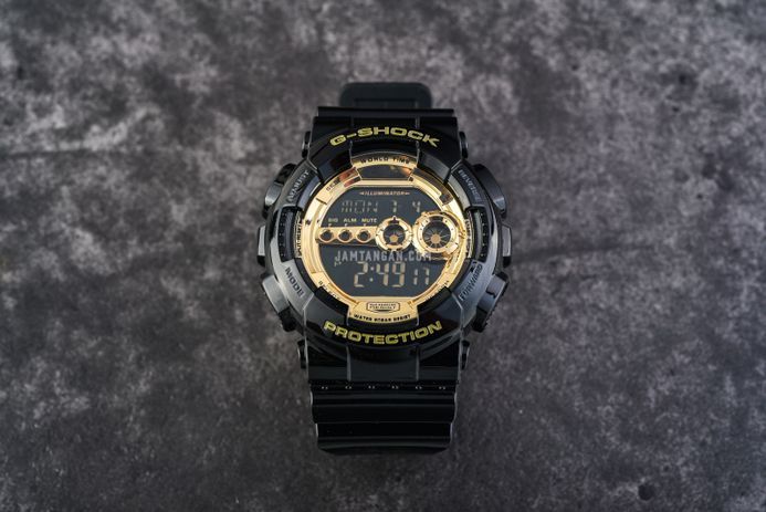 Casio G-Shock GD-100GB-1 GD-100GB-1DR Men Black And Gold Series Digital Dial Black Resin Band ...