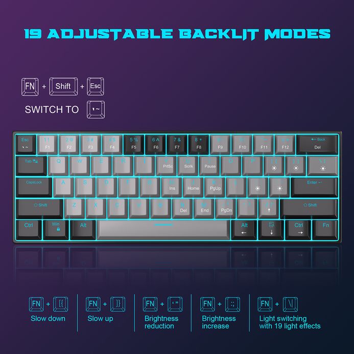 Magegee STAR61 Wired Mechanical Keyboard Black Grey Blue Switch ...