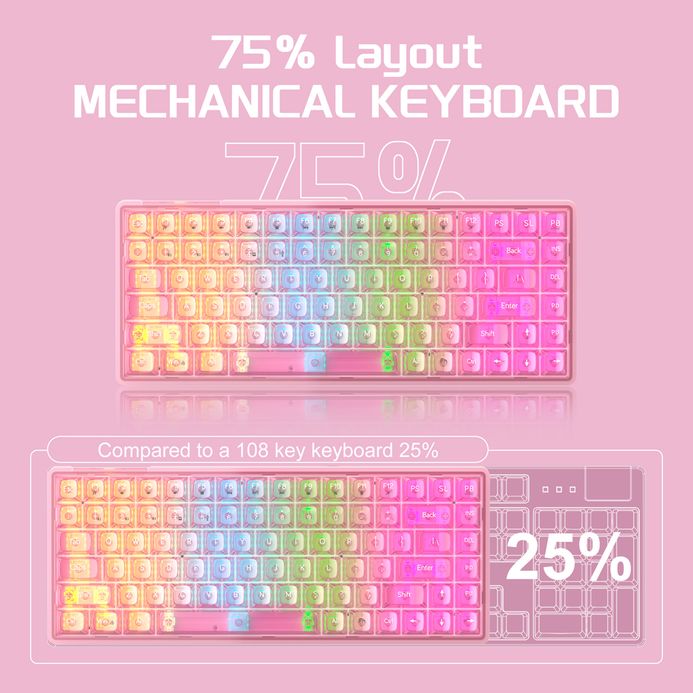 Magegee LIGHT84 Tri Mode Mechanical Keyboard Transparent Pink Crystal ...
